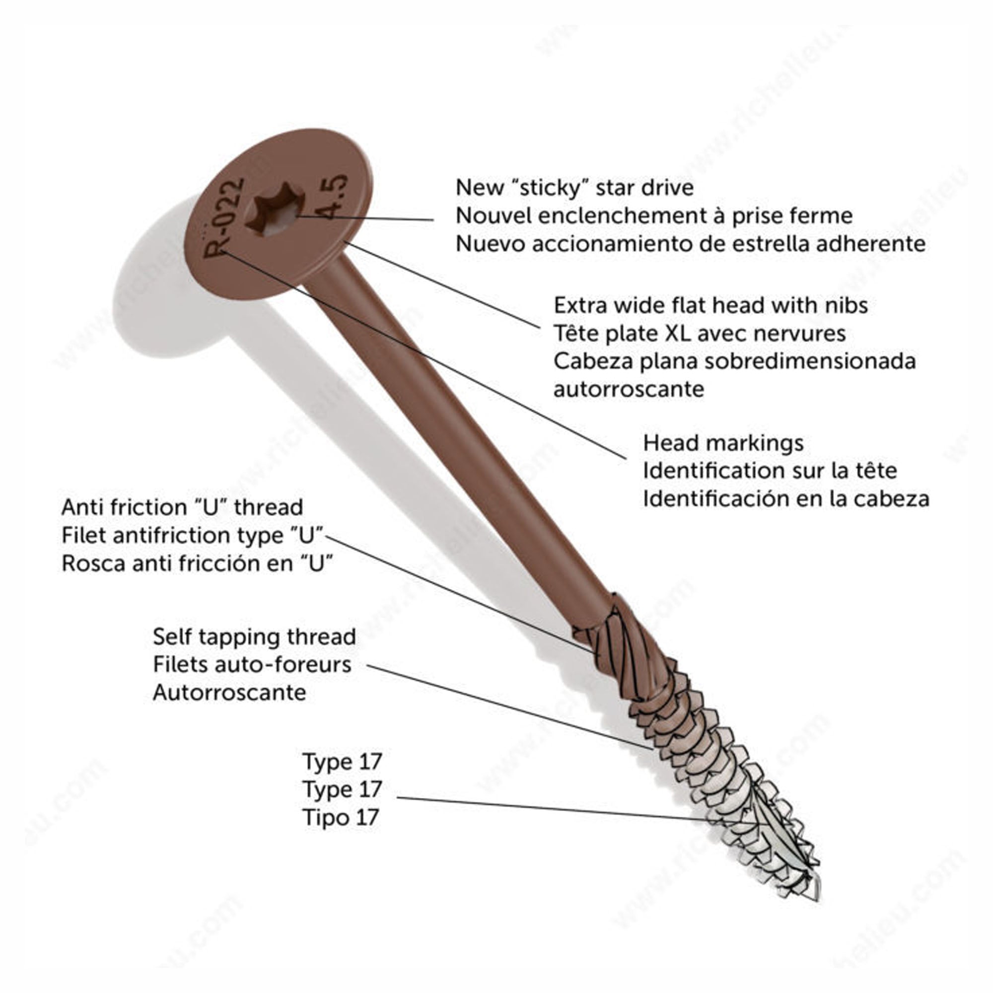 Vis structurale pour charpentes, PWR Drive STR, brune, T17 x 5/16'' x ...